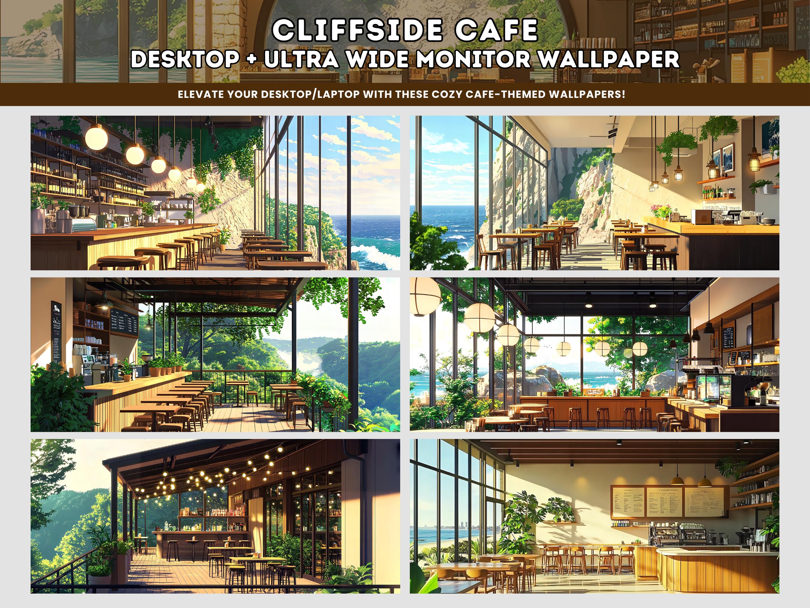 Cozy Cliffside Coffee Shop Wallpaper Ghibli Aesthetic Lofi Desktop ...