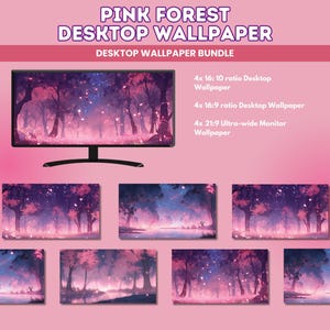 Pink Forest Desktop Wallpaper Set: Lofi Cottagecore (digital Download ...