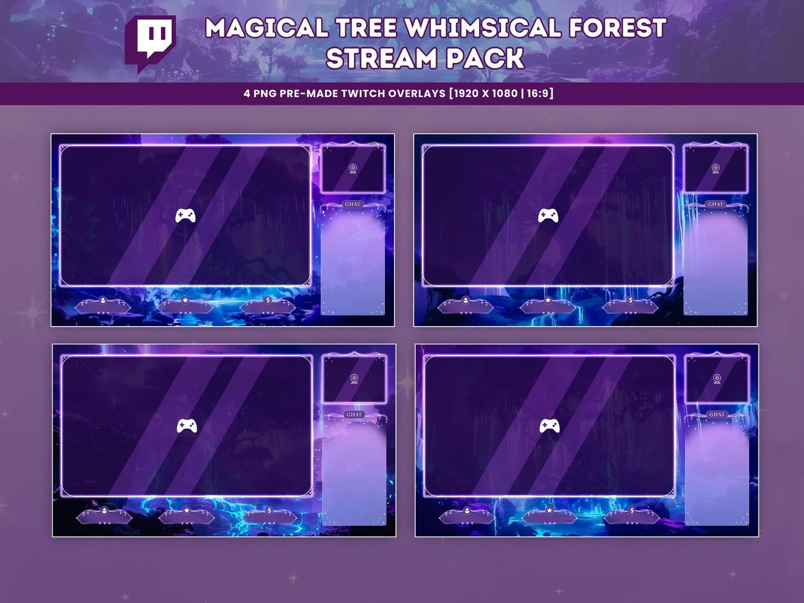 Purple Forest Stream Pack, Animated Twitch Overlay (digital Download ...
