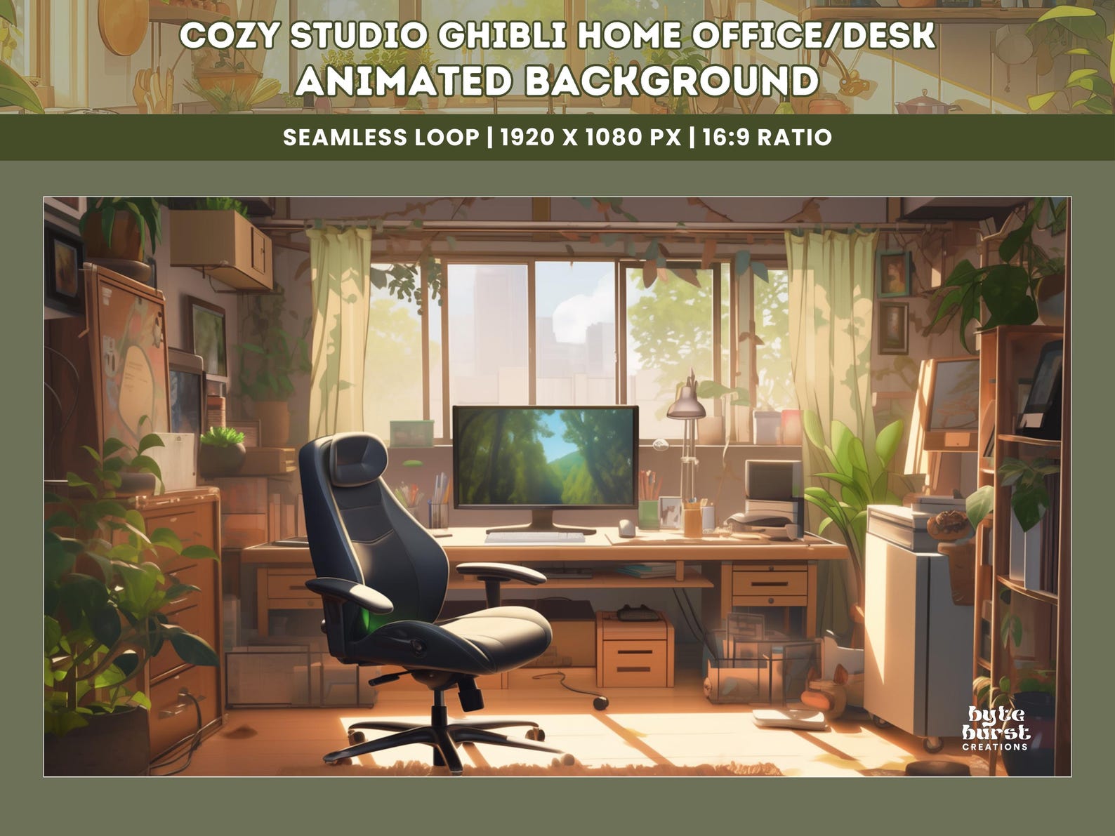 Studio Ghibli Style Animated Office Desk Background Cozy Cottagecore ...