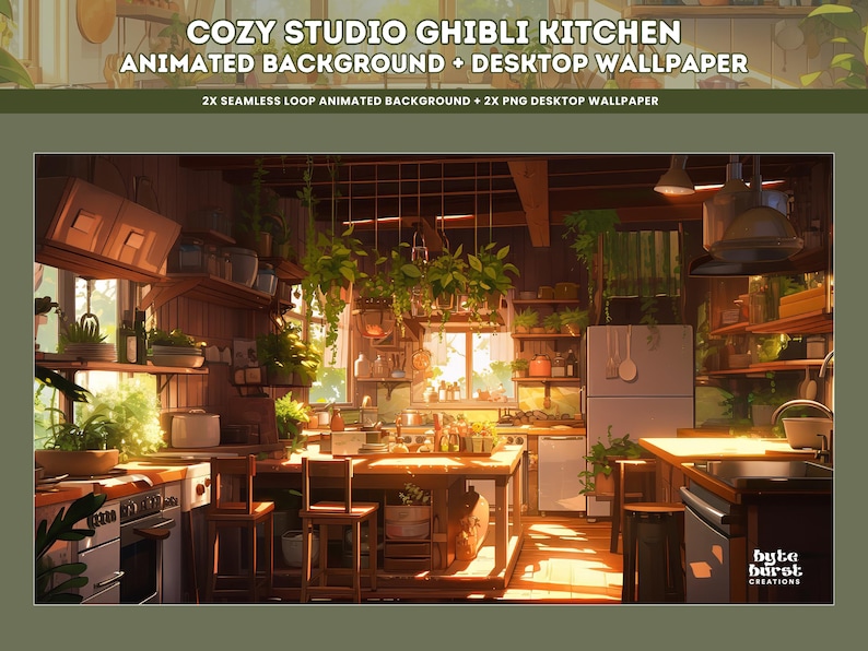 Studio Ghibli Kitchen Animated Wallpaper, Cottagecore Lofi (digital ...