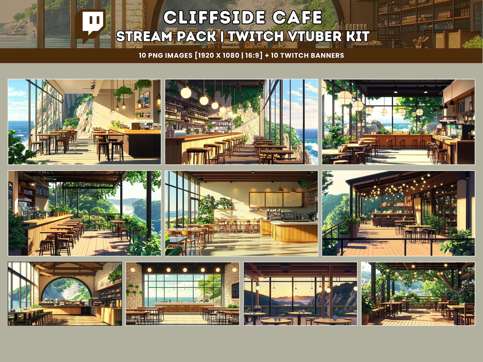 Cozy Cliffside Cafe Animated Stream Pack Cottagecore Ghibli Overlay for Twitch Vtuber OBS ...