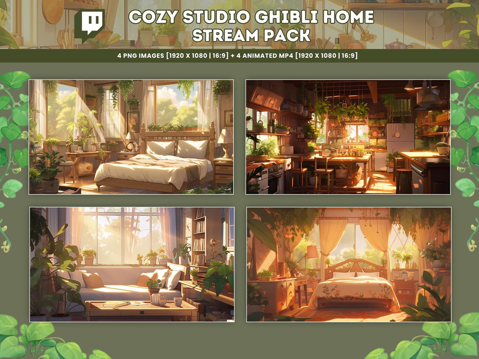 Cozy Stream Pack Studio Ghibli Cottagecore Home Twitch Overlay Vtuber ...