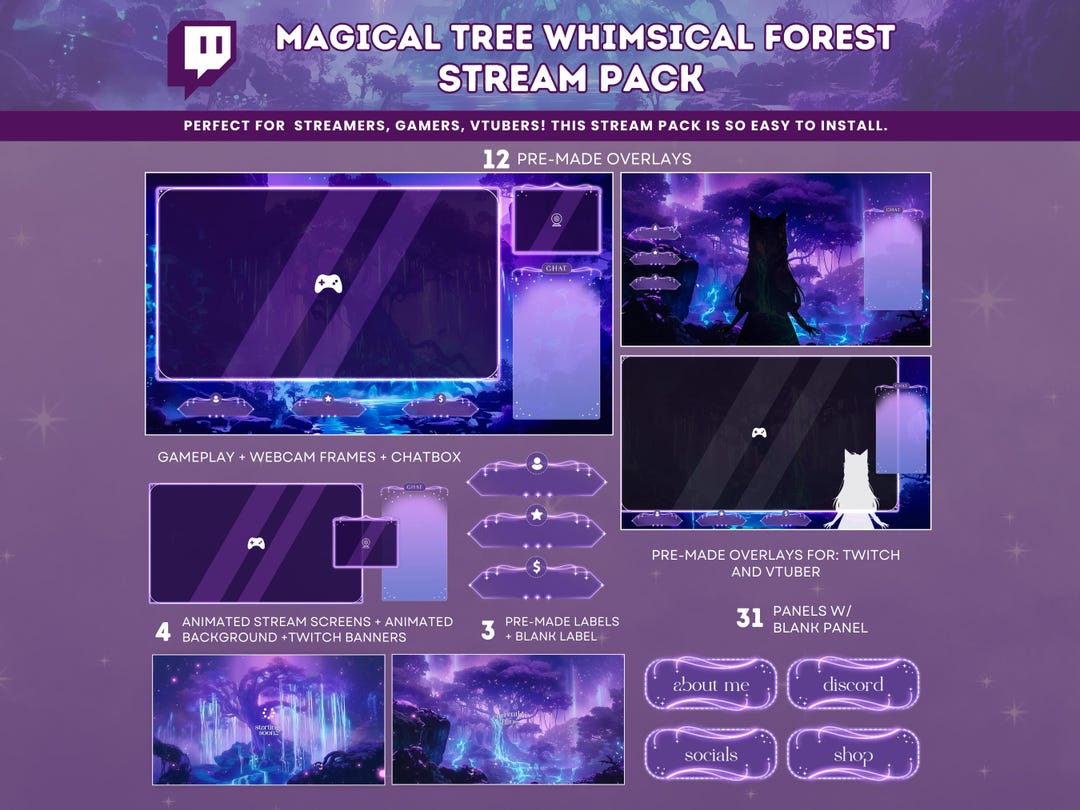 Animated Stream Pack Purple Tree Whimsical Forest Animated Twitch ...