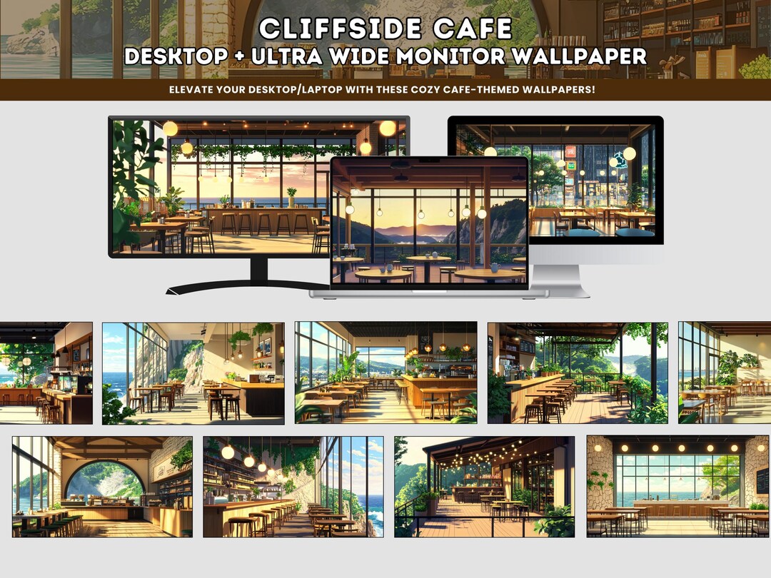 Cozy Cliffside Coffee Shop Wallpaper Ghibli Aesthetic Lofi Desktop ...