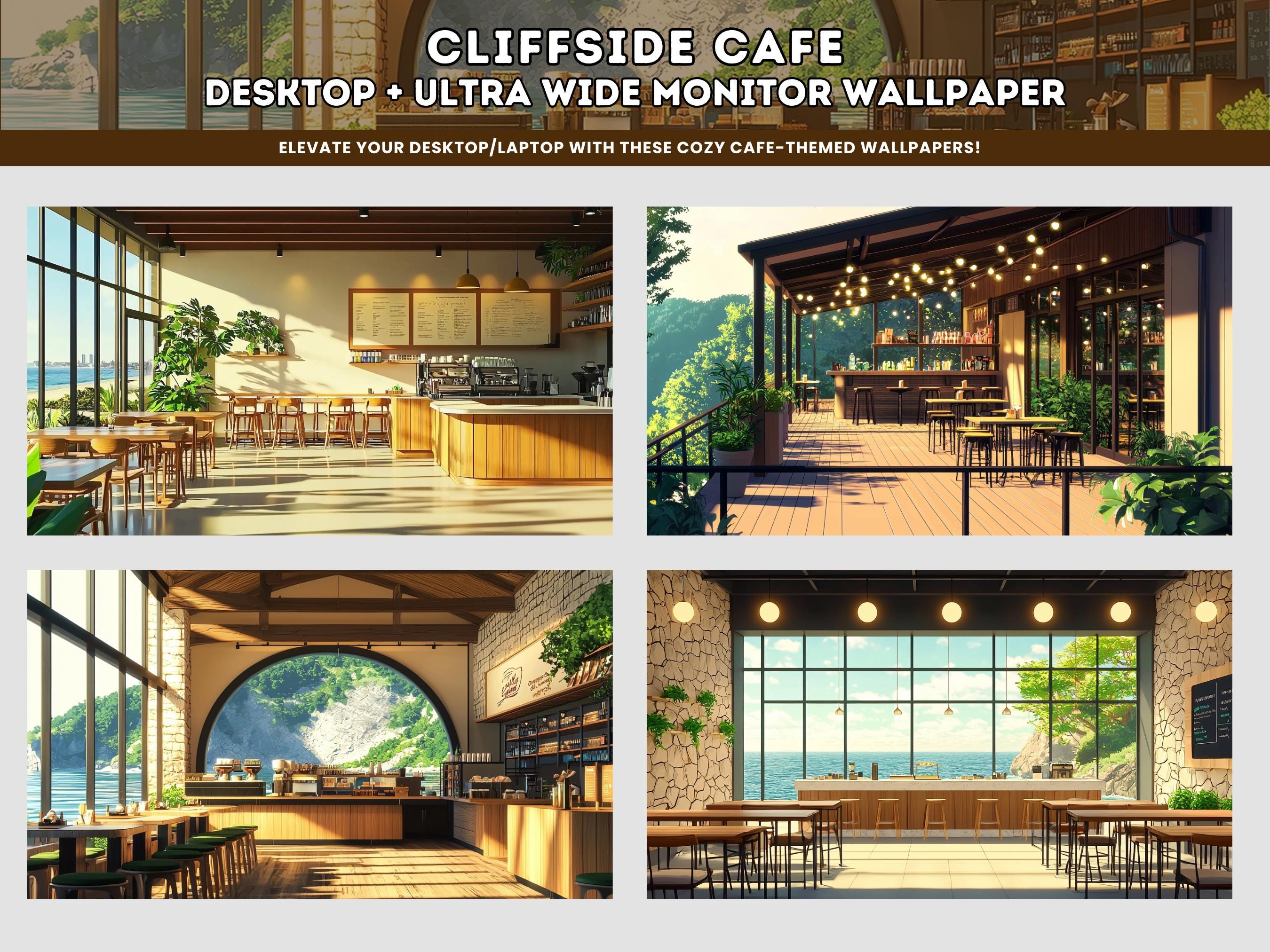 Cozy Cliffside Coffee Shop Wallpaper Ghibli Aesthetic Lofi Desktop ...
