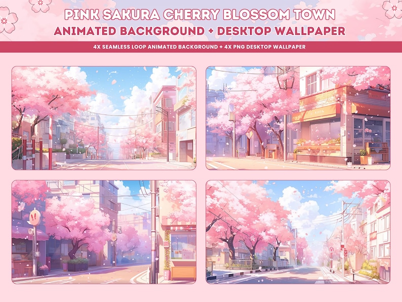 Pink Sakura Cherry Blossom Animated Background Seamless Loop HD Vtuber Twitch Stream Desktop ...