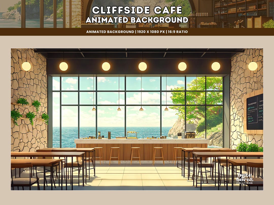 1x Lofi Cliffside Cafe Animated Wallpaper Cozy Ghibli Twitch Overlay Vtuber Stream Background ...