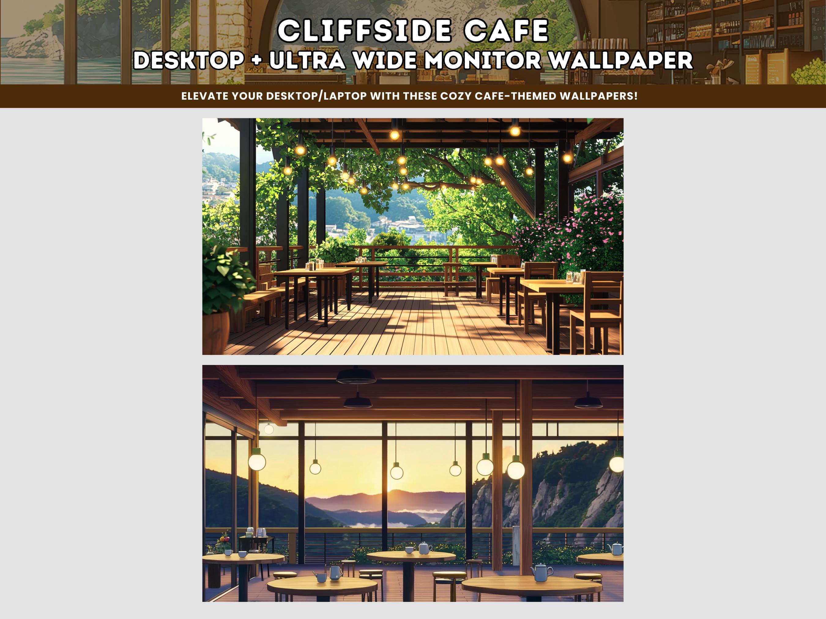 Cozy Cliffside Coffee Shop Wallpaper Ghibli Aesthetic Lofi Desktop ...