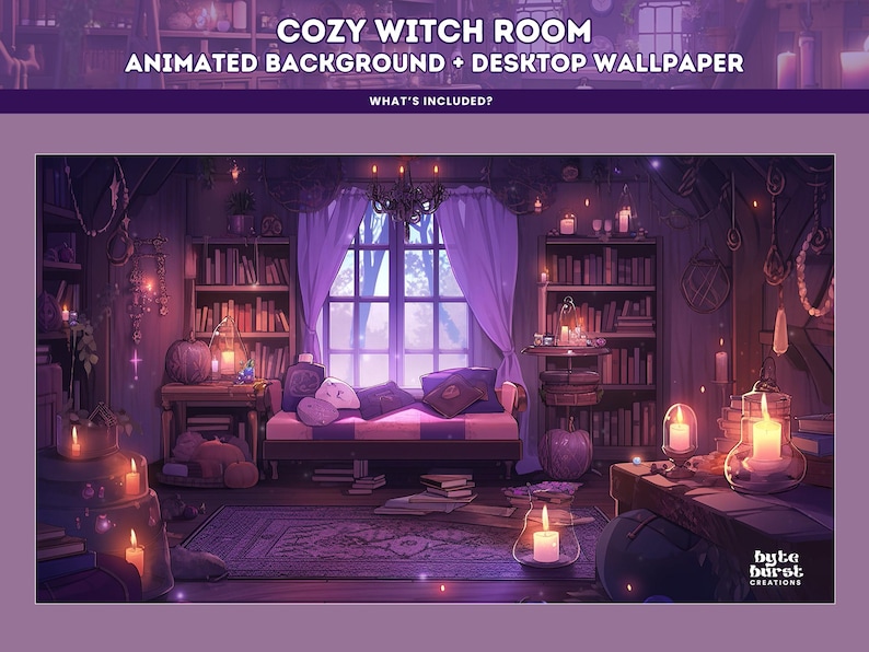Purple Witch Room Animated Background Seamless Loop Youtube Vtuber ...