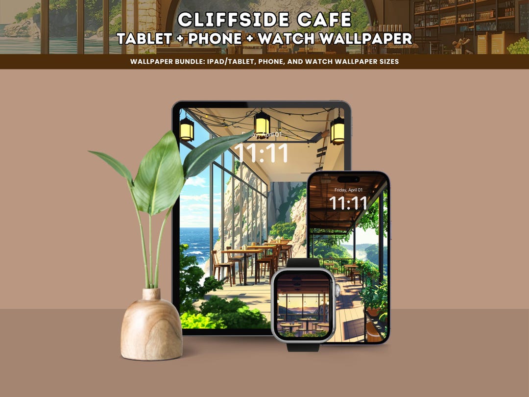Cozy Cliffside Cafe Digital Wallpaper Pack Cottagecore Lofi Aesthetic iPad iPhone Android Tablet ...