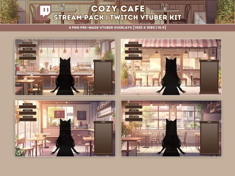 Animated Stream Pack Cozy Cafe Ghibli Cottagecore Twitch Overlay Vtuber ...