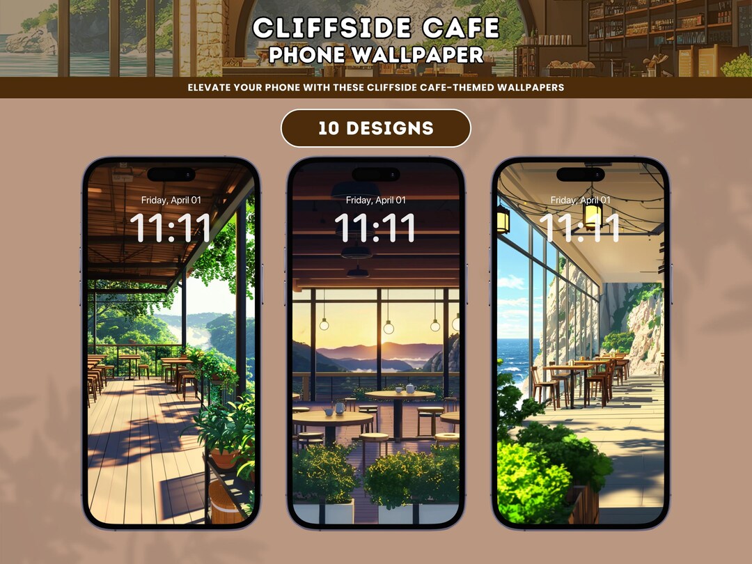 Cozy Cliffside Cafe Phone Wallpaper Cottagecore Lofi Aesthetic Digital Background for iPhone ...