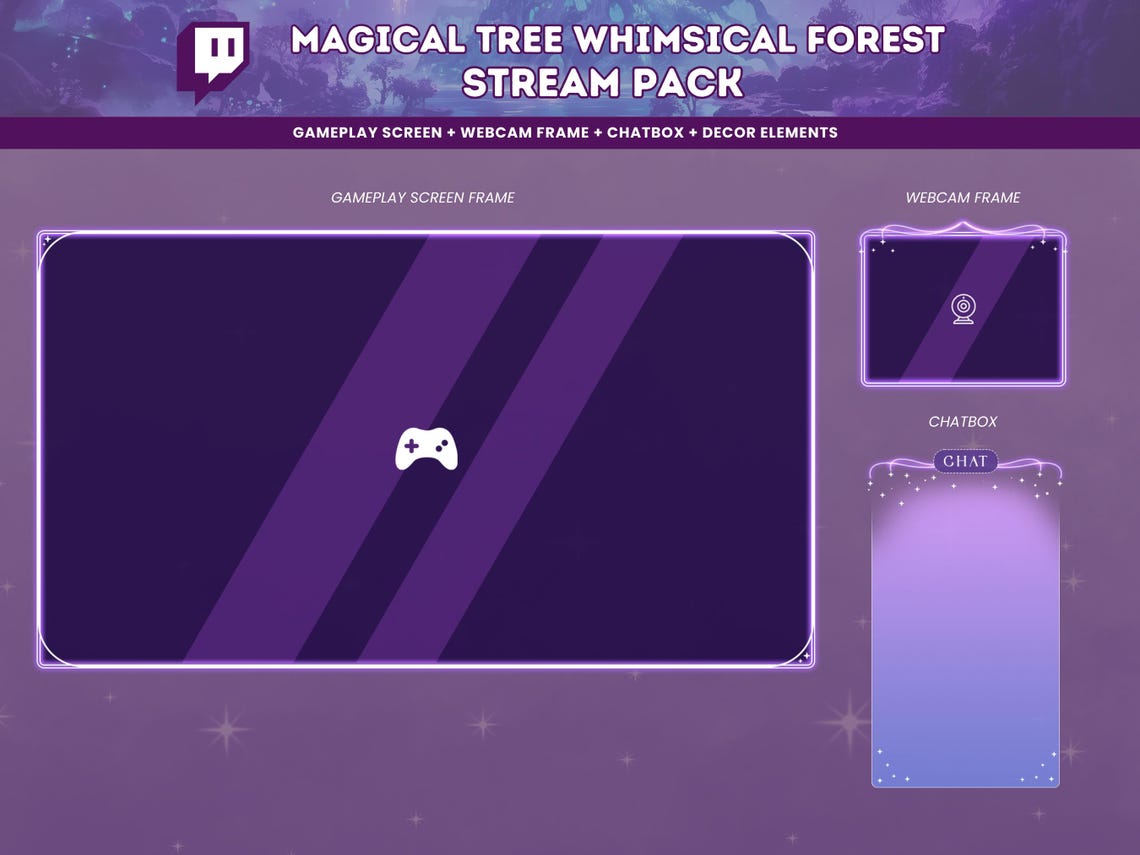 Animated Stream Pack Purple Tree Whimsical Forest Animated Twitch ...