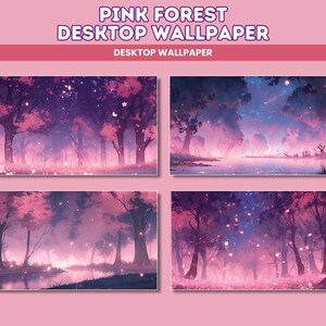 Whimsical Pink Forest Cozy Desktop Wallpaper Set Lofi Cottagecore ...