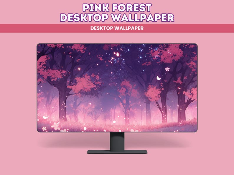 Whimsical Pink Forest Cozy Desktop Wallpaper Set Lofi Cottagecore ...