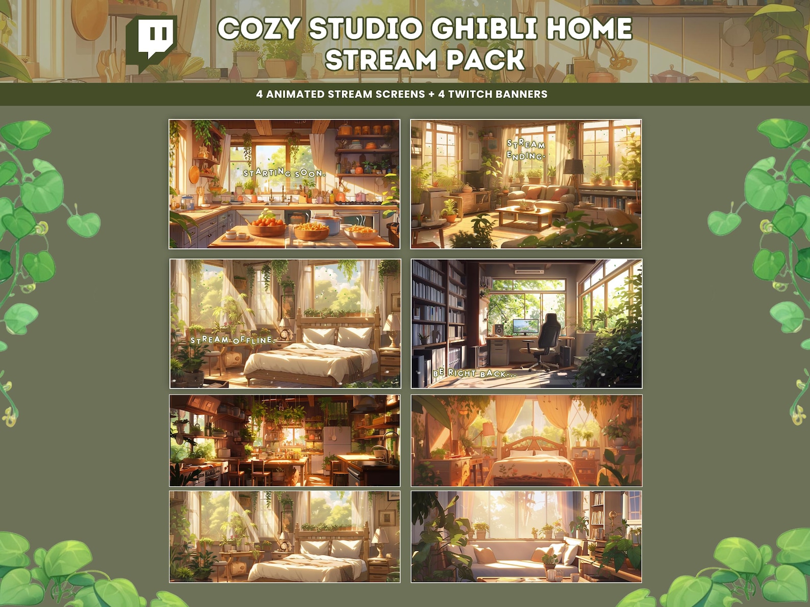 Cozy Stream Pack Studio Ghibli Cottagecore Home Twitch Overlay Vtuber ...