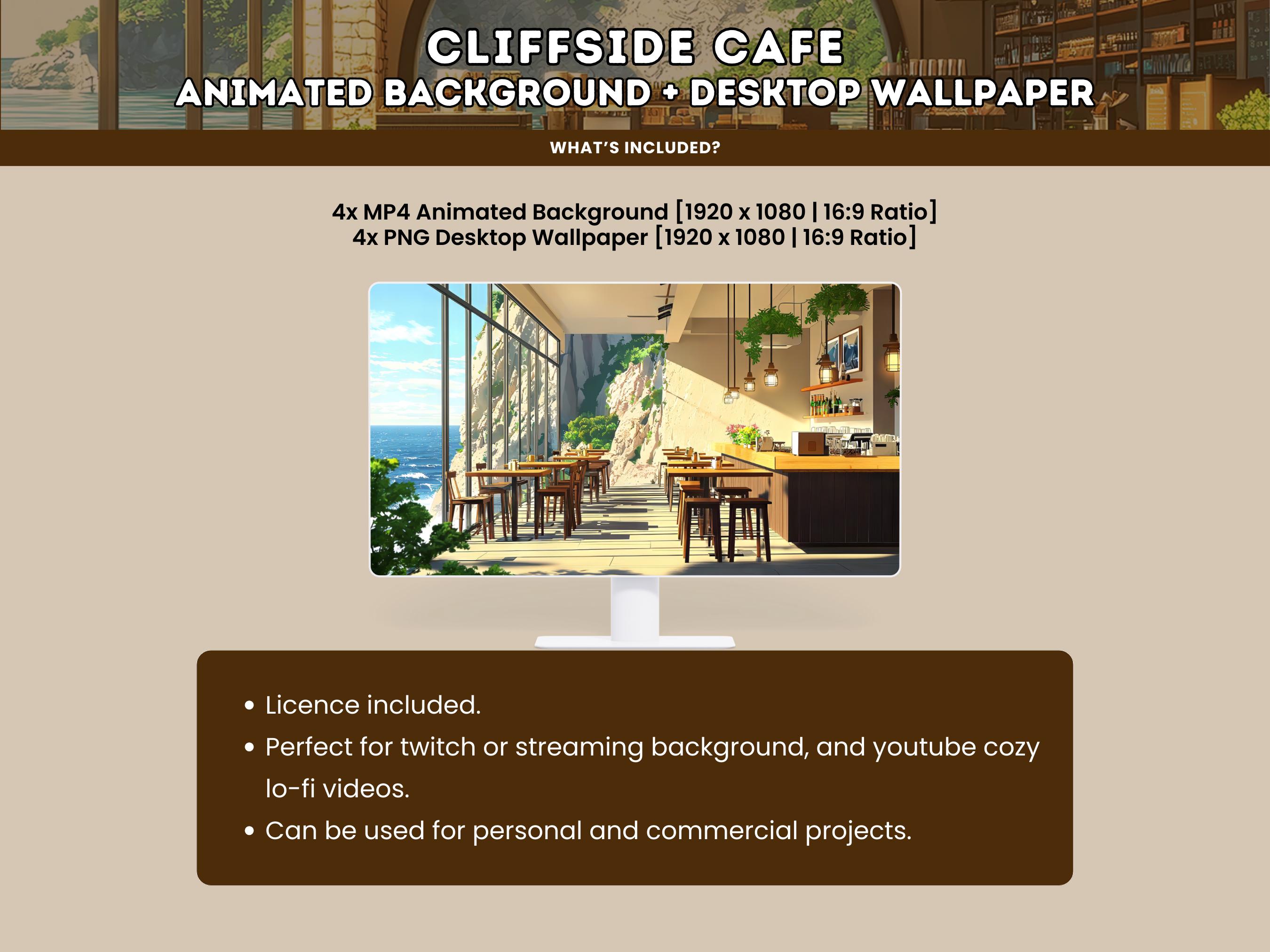 Cozy Lofi Animated Background Cliffside Cafe Scene Twitch Overlay Ghibli-inspired Vtuber ...