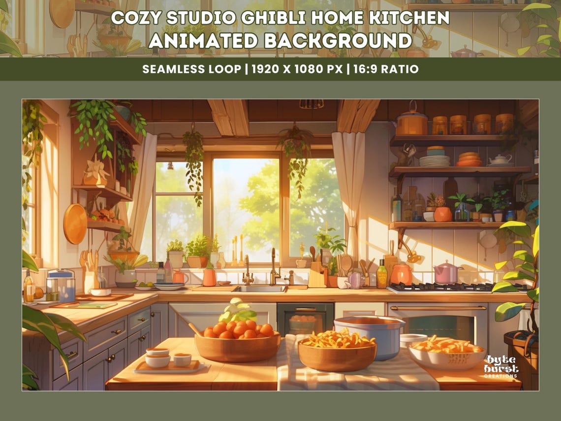 Studio Ghibli Kitchen Animated Background, Cozy Cottagecore Lofi Loop ...