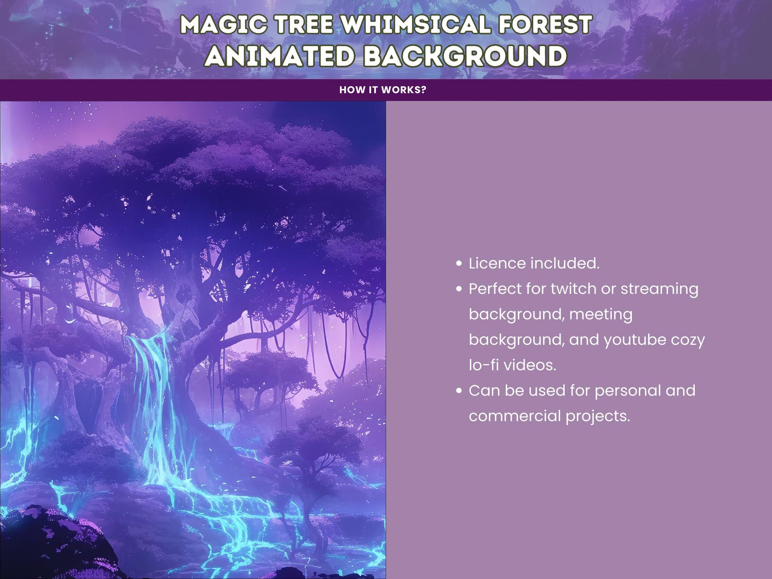 Purple Magical Tree Animated Background: Whimsical Forest Loop (MP4 ...