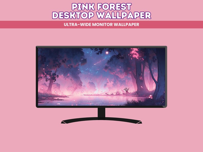 Whimsical Pink Forest Cozy Desktop Wallpaper Set Lofi Cottagecore ...