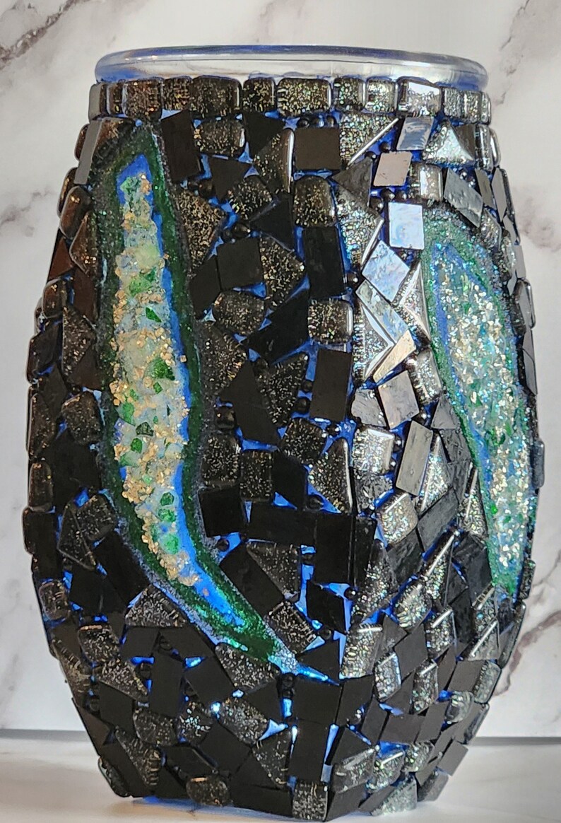 Vase: the Living Stone Geode Design in Black, Blue and Green - Etsy