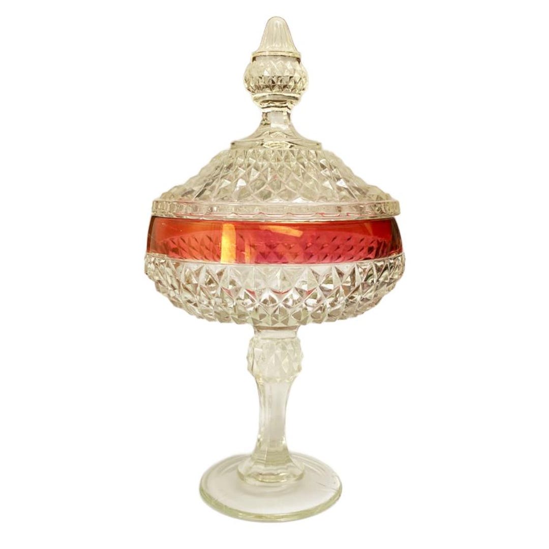 Vintage Cranberry Ruby Red Indiana Glass Pedestal Candy Dish With Lid ...