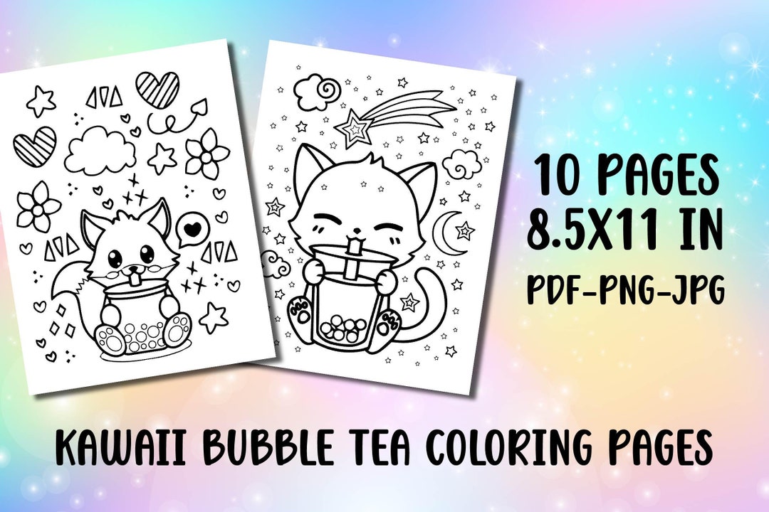 Kawaii Bubble Tea Hand Drawn Coloring Pages for Kids Printable PDF - Etsy