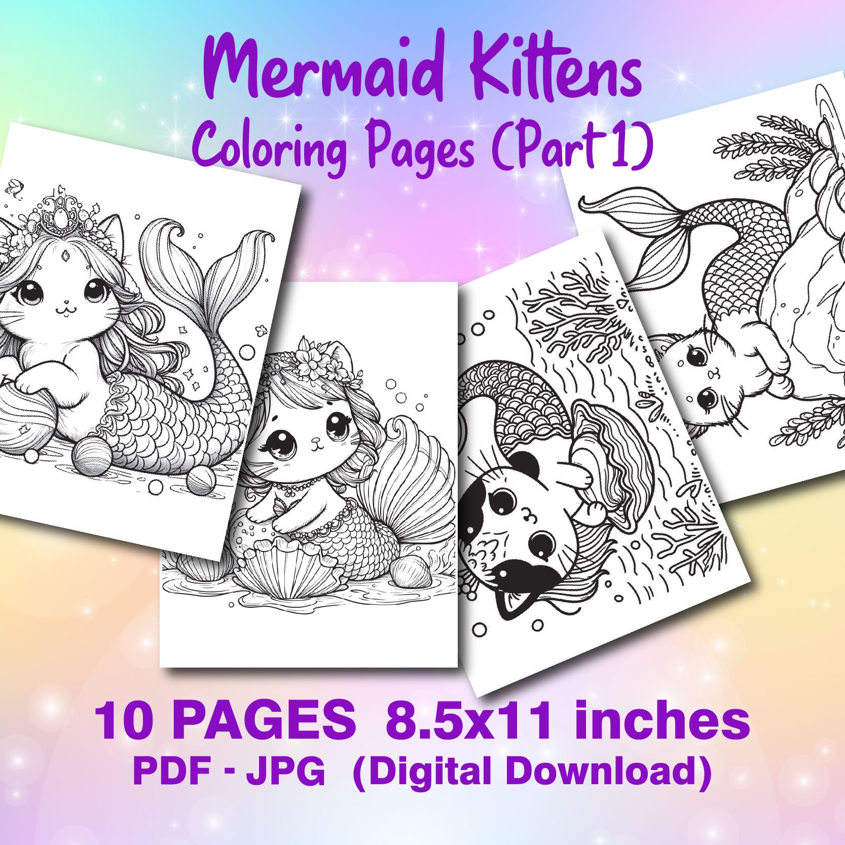 Mermaid Kittens Coloring Pages for Kids part-1 Printable PDF - Etsy
