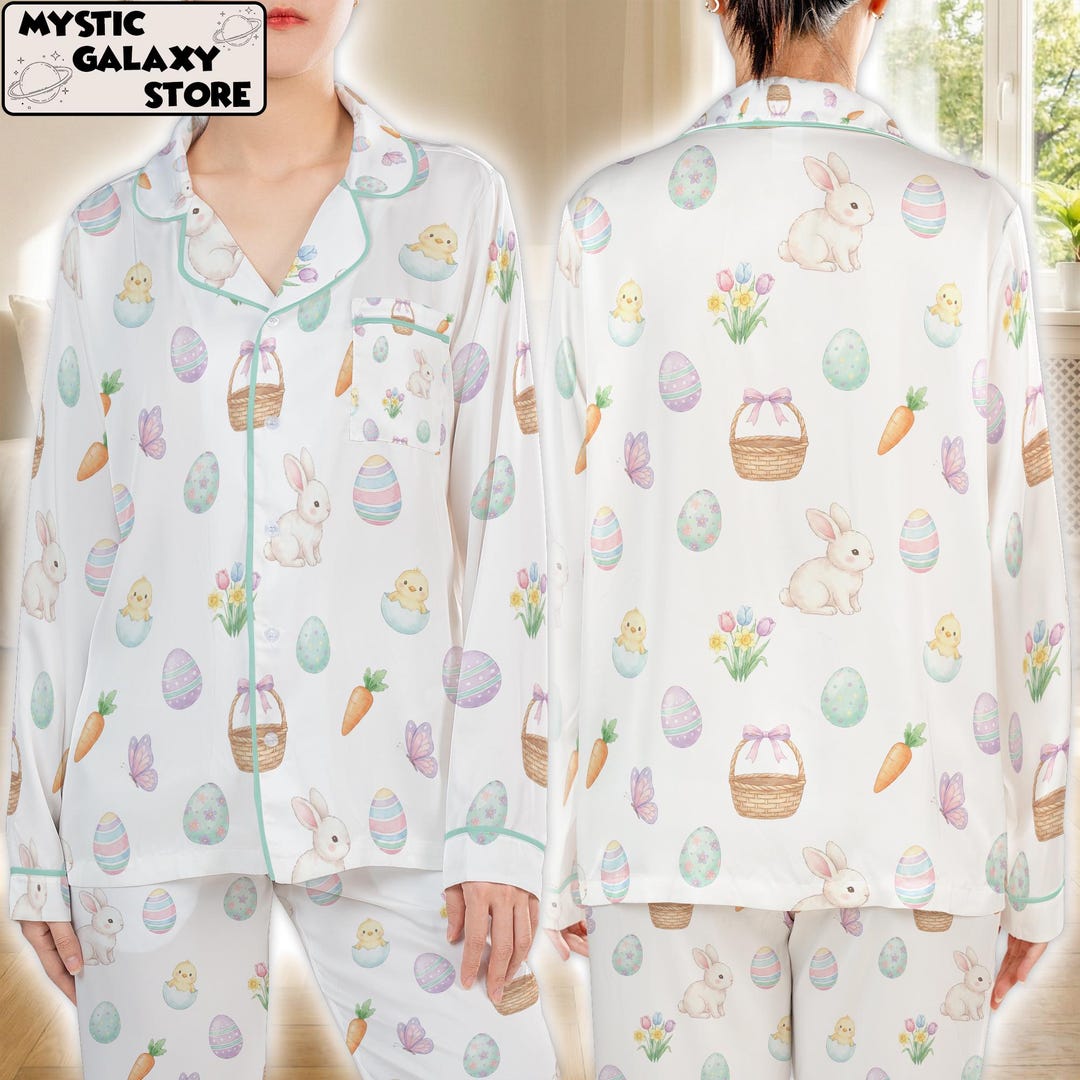 Easter Pijama Set, Cute Bunny Eggs Sleepwear, Pastel Spring Pajamas ...