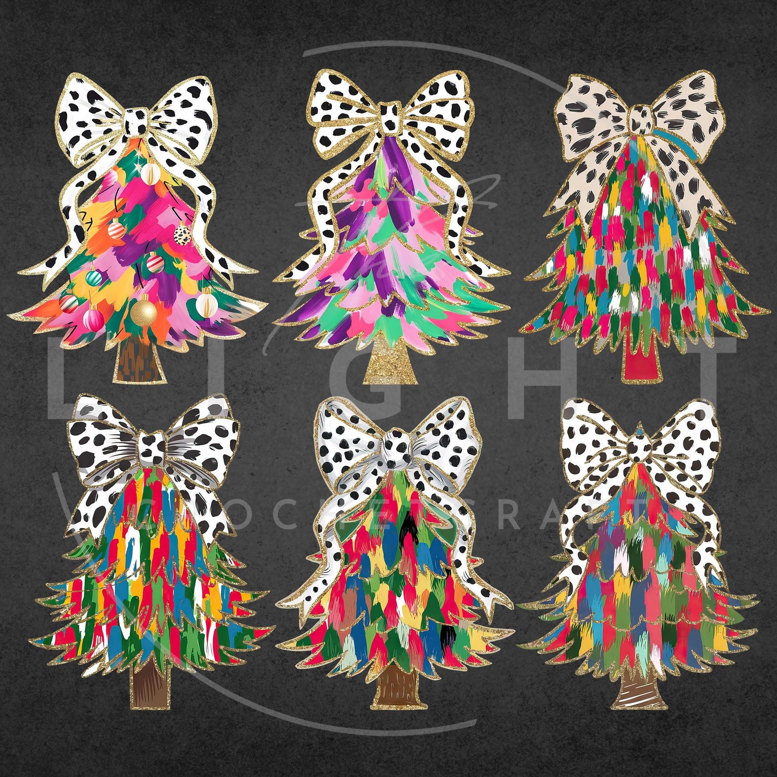 Girly Christmas Tree Bundle Png, Colorful Coquette Glitter Christmas ...