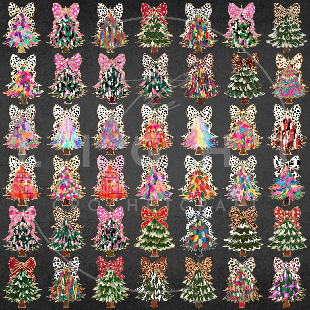 Girly Christmas Tree Bundle Png, Colorful Coquette Glitter Christmas ...