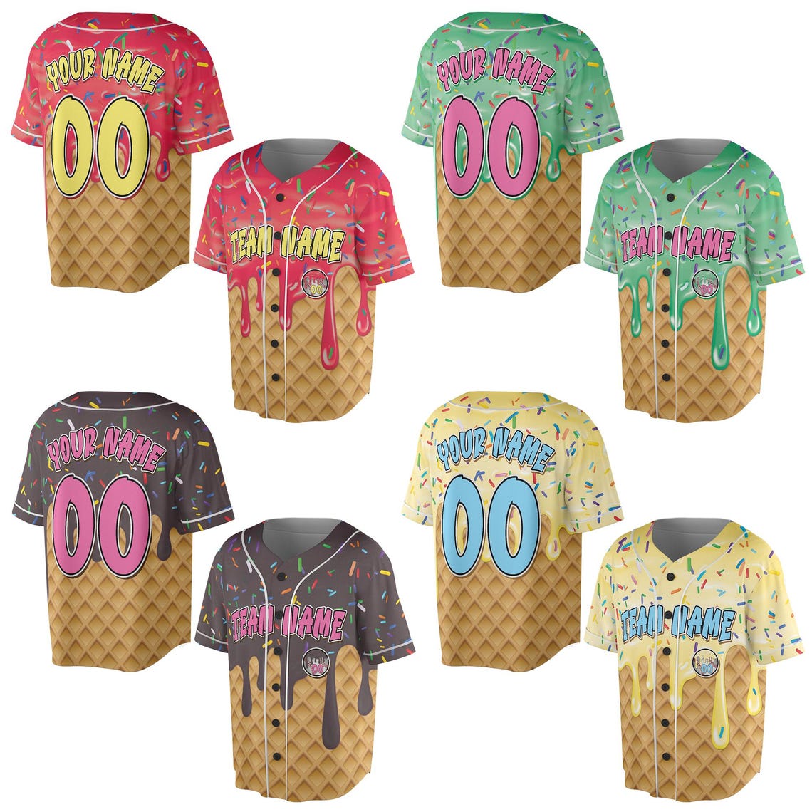 Personalized Ice Cream Drip Baseball Jersey, Custom Sprinkle Drip ...