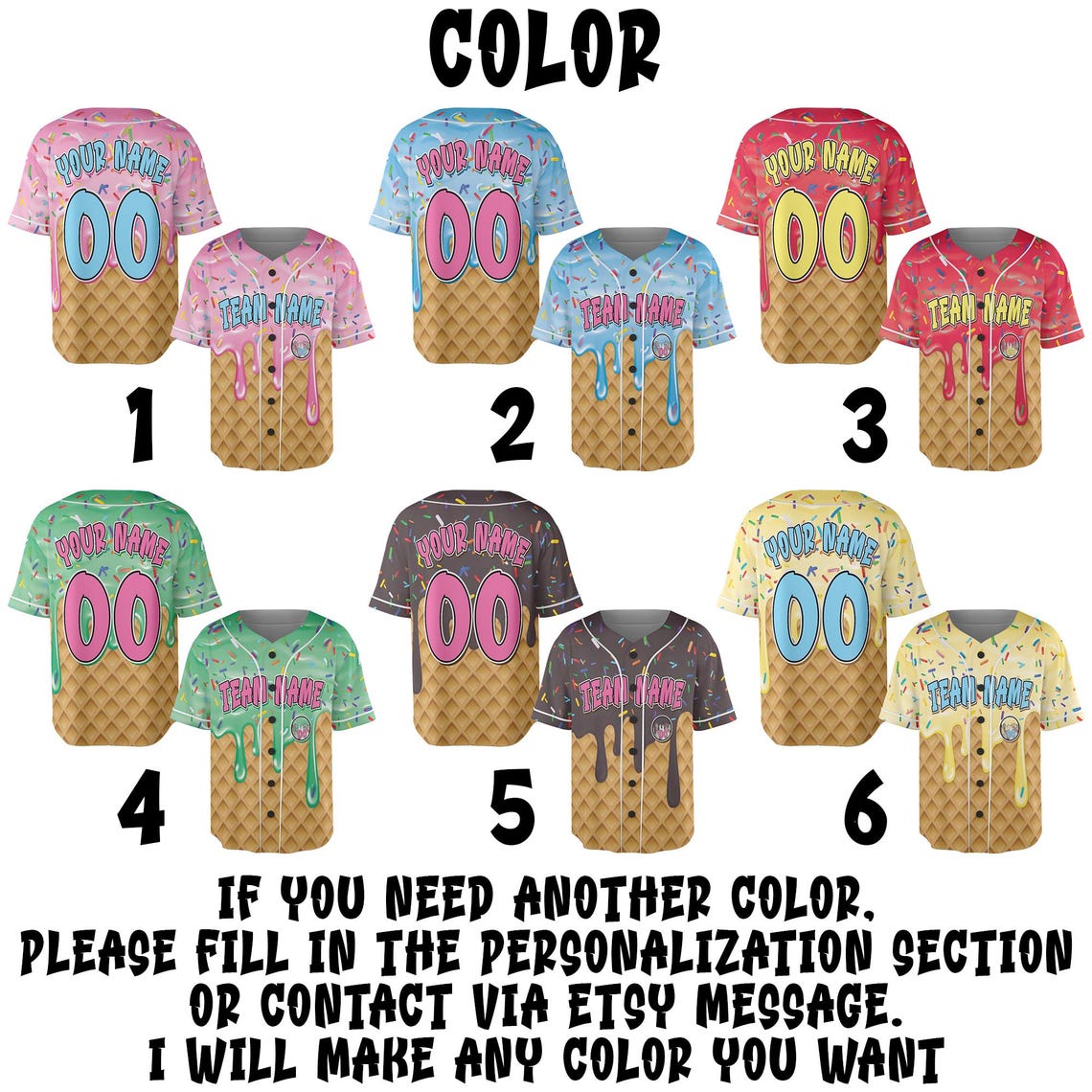 Personalized Ice Cream Drip Baseball Jersey, Custom Sprinkle Drip ...