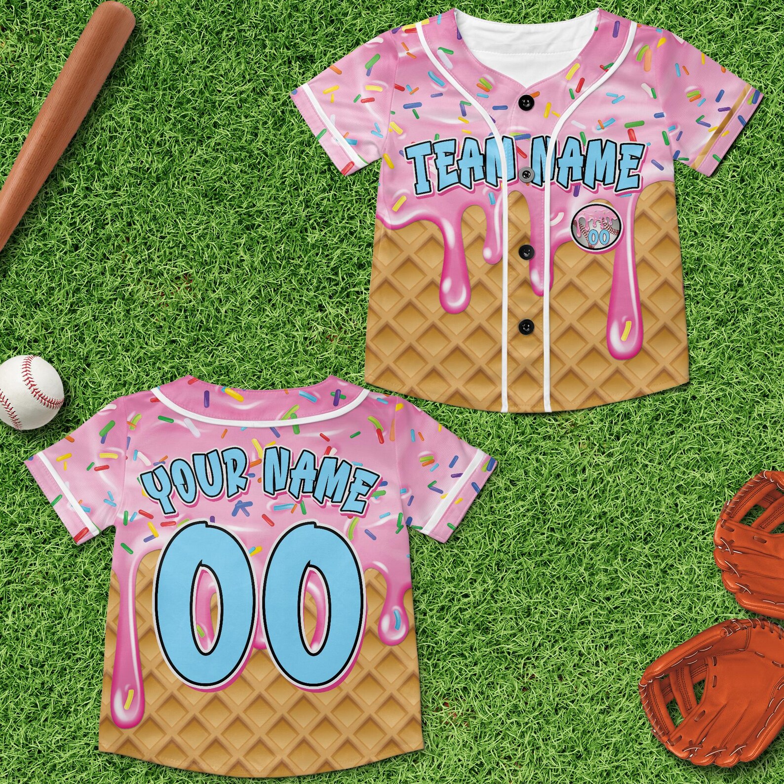 Personalized Ice Cream Drip Baseball Jersey, Custom Sprinkle Drip ...