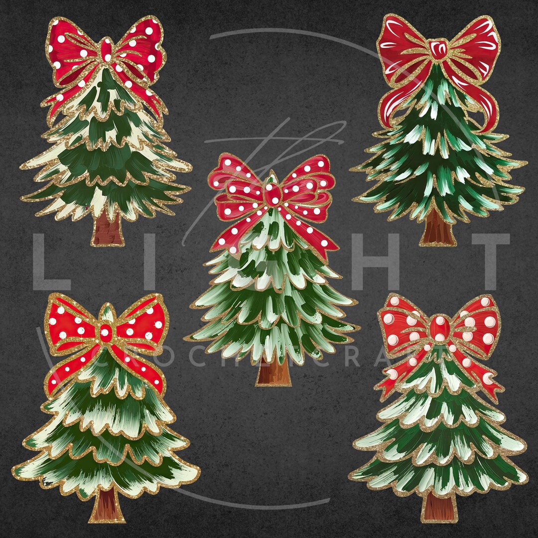 Girly Christmas Tree Bundle Png, Colorful Coquette Glitter Christmas ...
