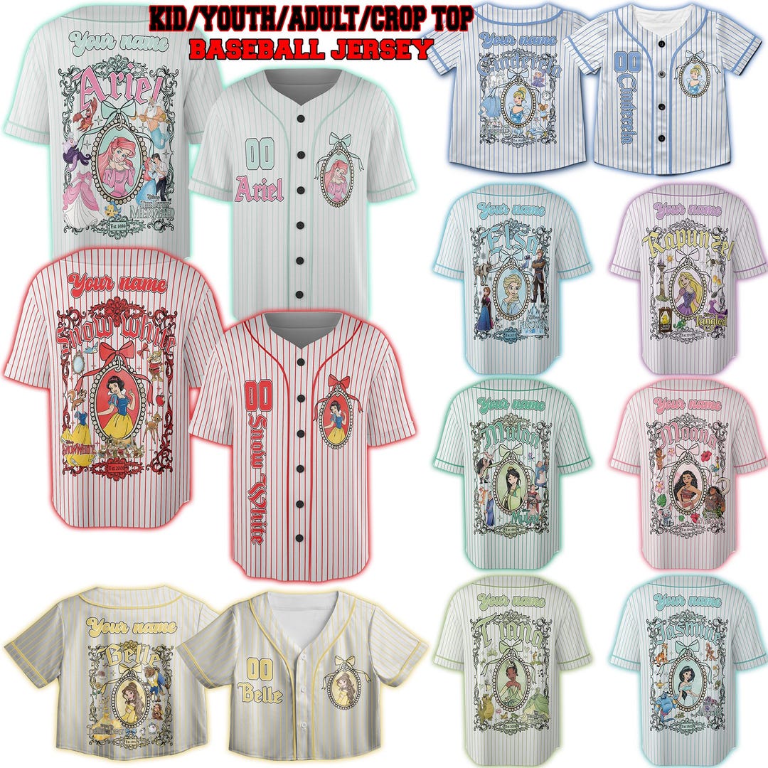Custom Disney Princess Collection Jersey, Disney Game Day Kid Adult ...