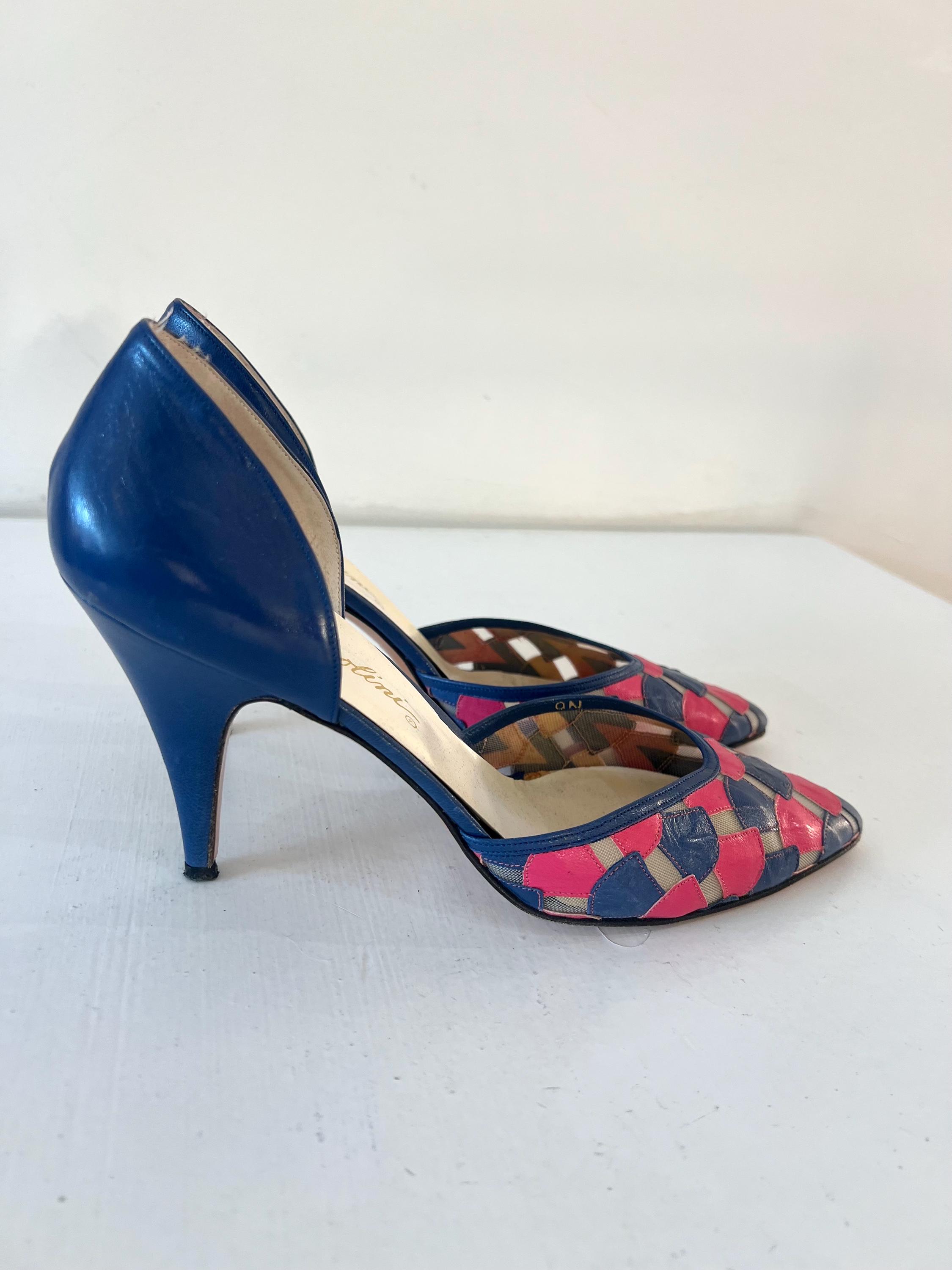 1980s Vintage Color Block Pumps | Hot Pink & Blue Scale Pattern | Size ...