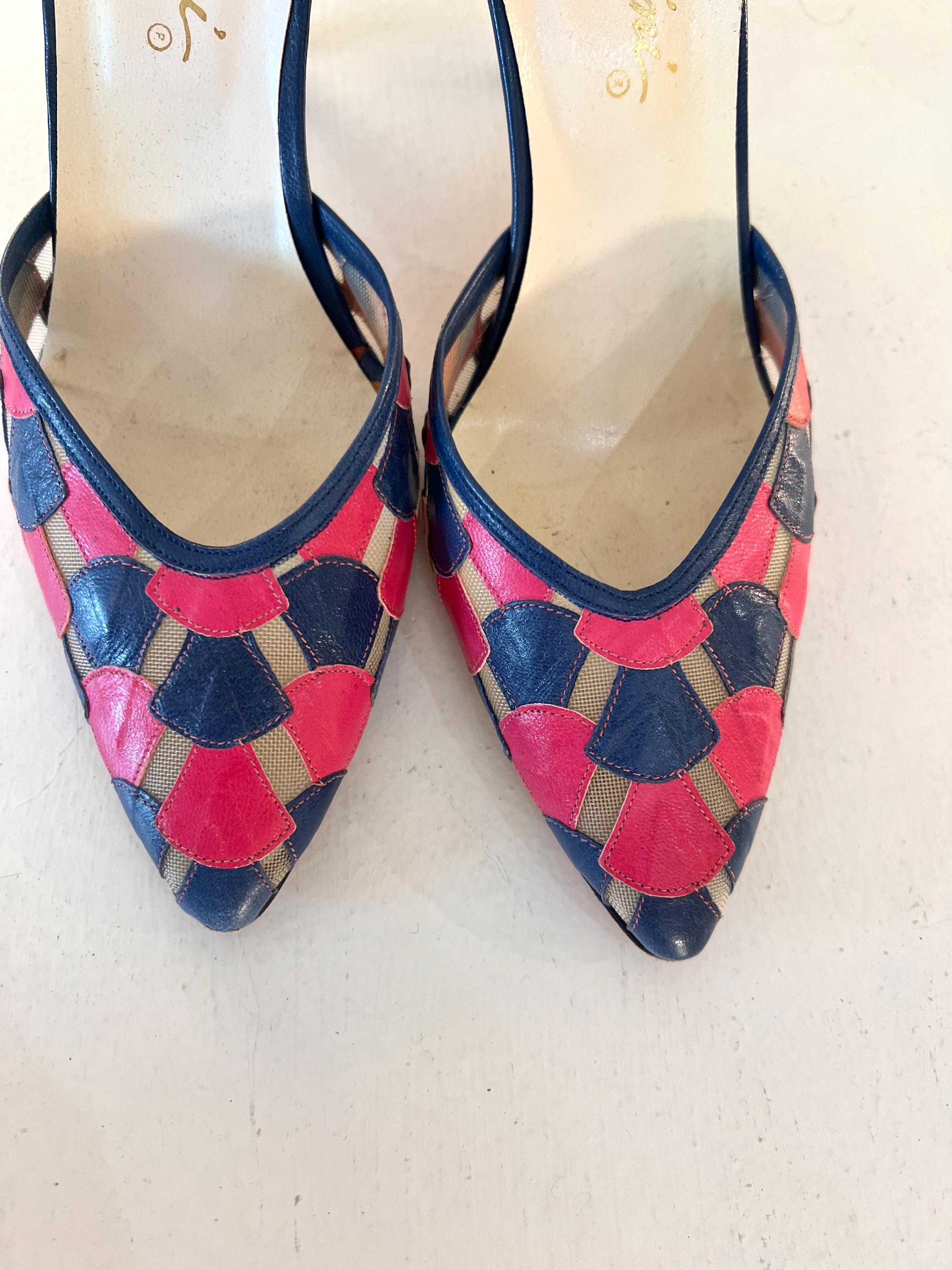 1980s Vintage Color Block Pumps | Hot Pink & Blue Scale Pattern | Size ...