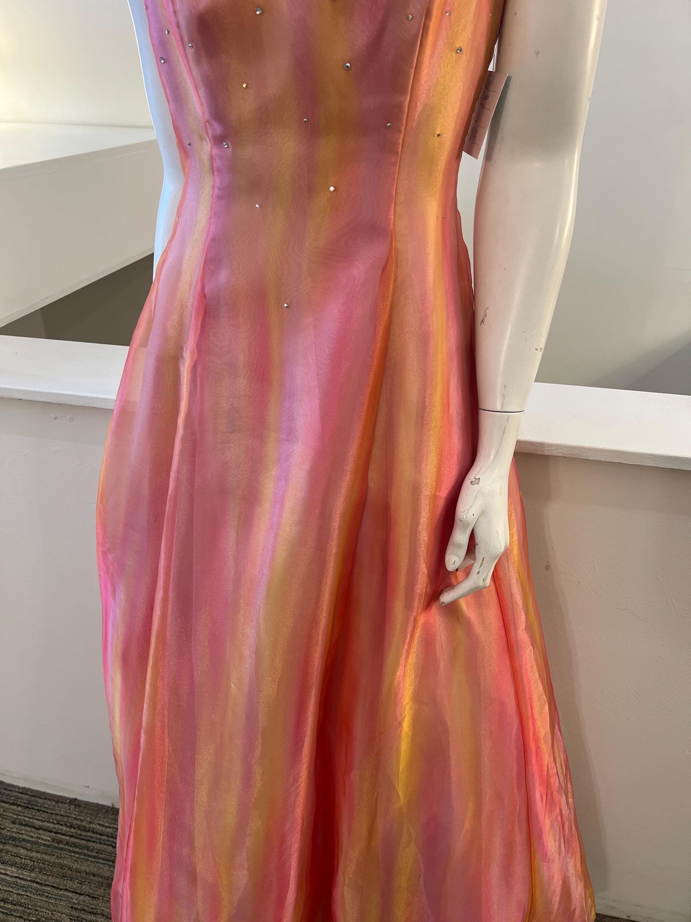Early 2000s Y2K Strappy Aline Rhinestone Detail Hot Pink Prom Dress ...