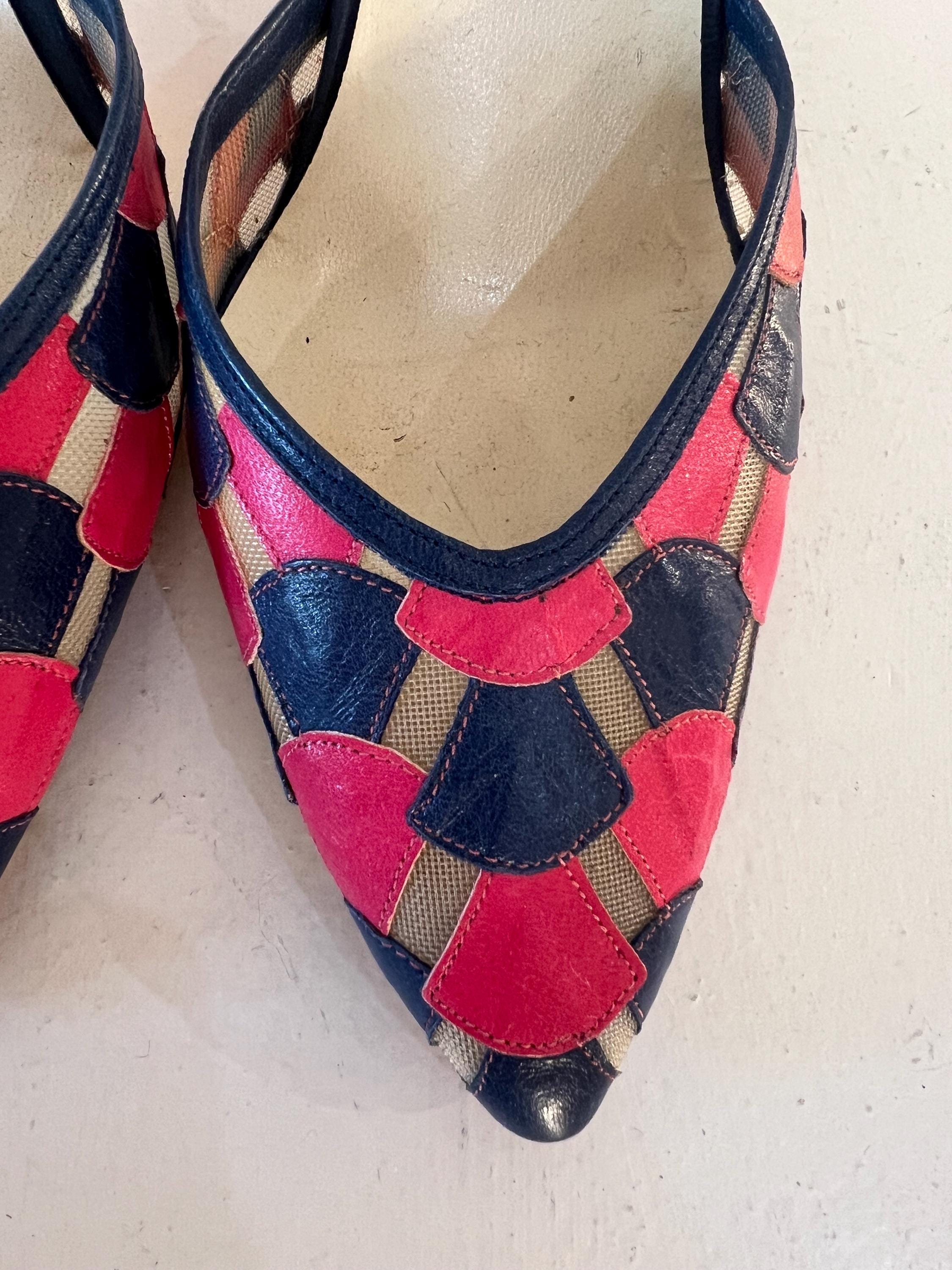 1980s Vintage Color Block Pumps | Hot Pink & Blue Scale Pattern | Size ...