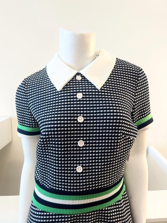 1970s Vintage Preppy Navy Check Midi Shirt Dress | Ve… - Gem