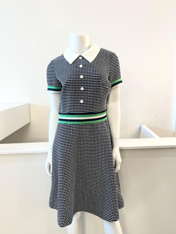 1970s Vintage Preppy Navy Check Midi Shirt Dress | Ve… - Gem