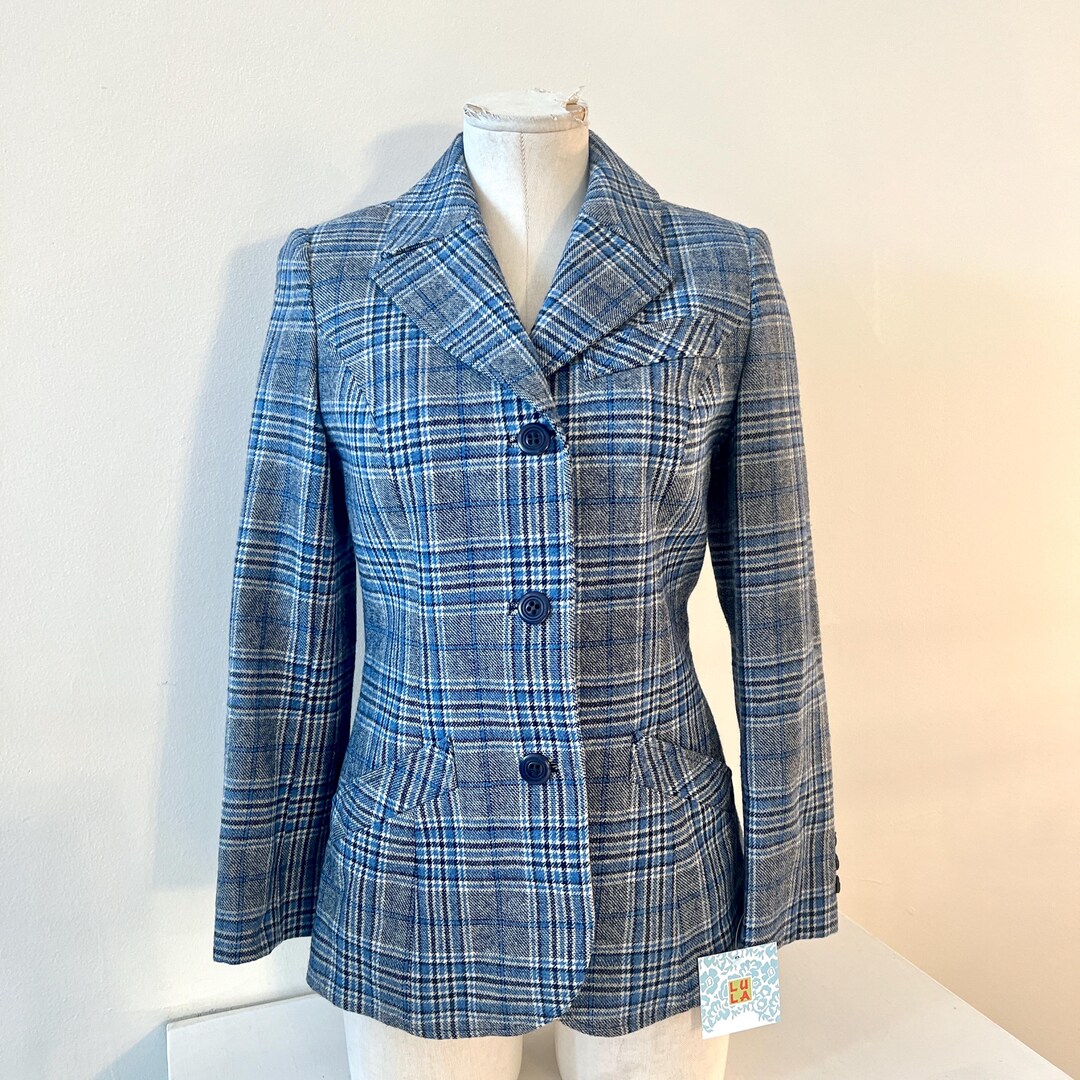 1970s Vintage Pendleton Wool Blazer Blue Plaid Tailored Blazer Jacket ...