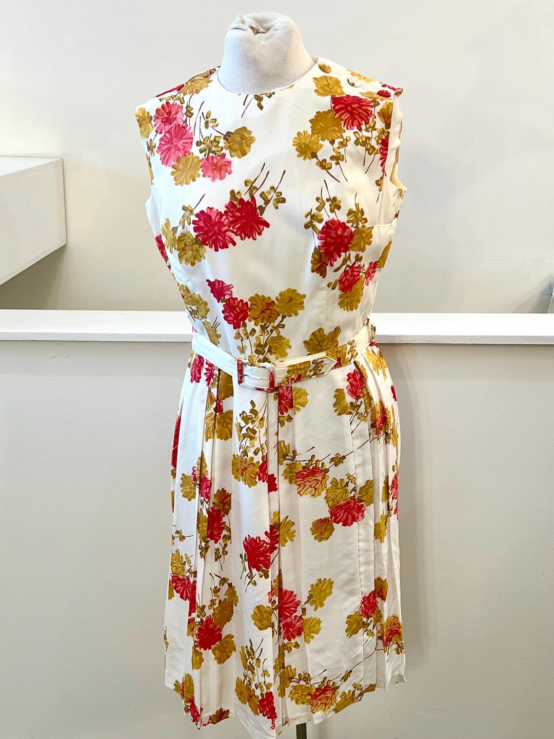 1960s Vintage Spring Dress With Matching Belt | Pink Yellow and White ...