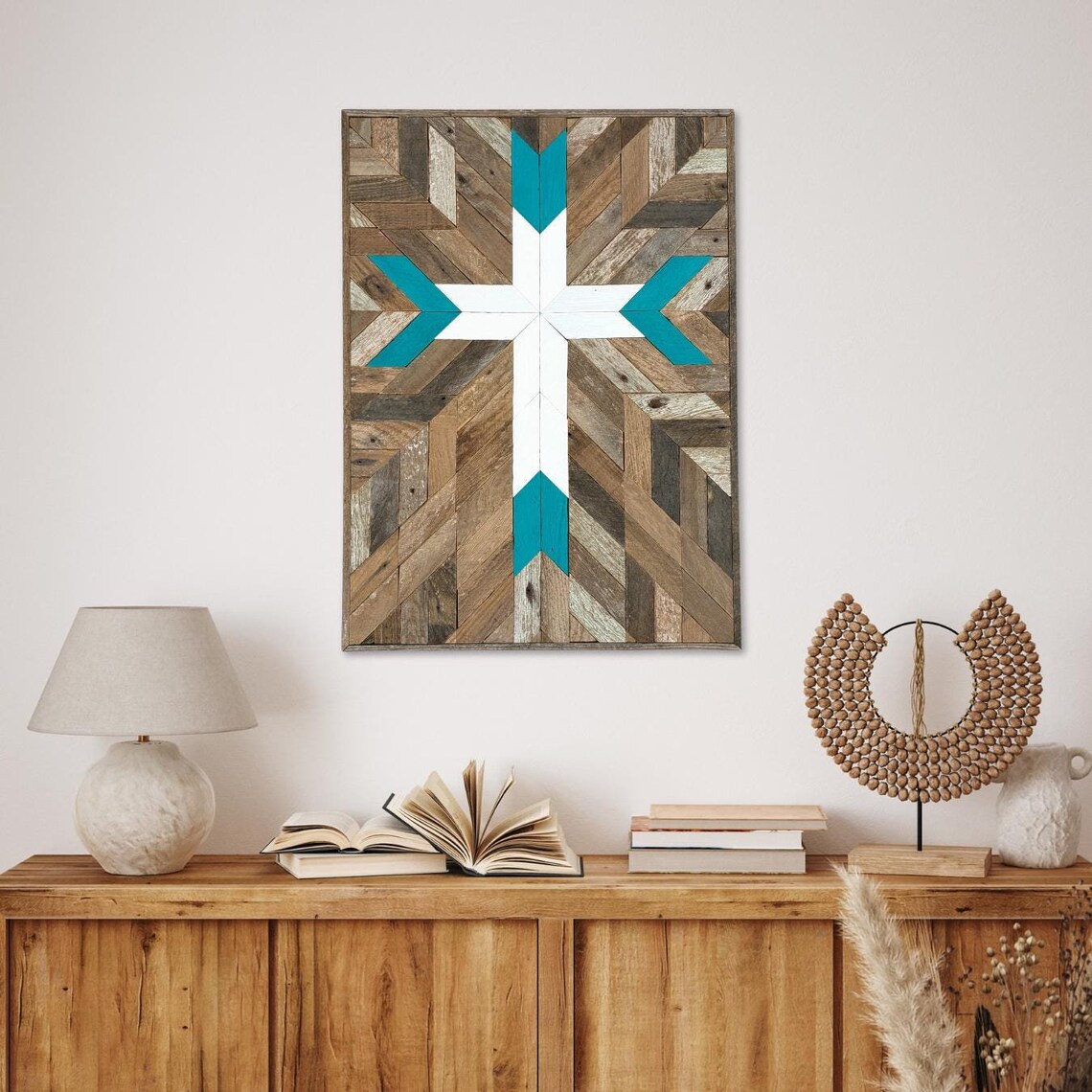 Reclaimed Wood Cross Wall Art | Rustic Geometric Christian Decor - Etsy