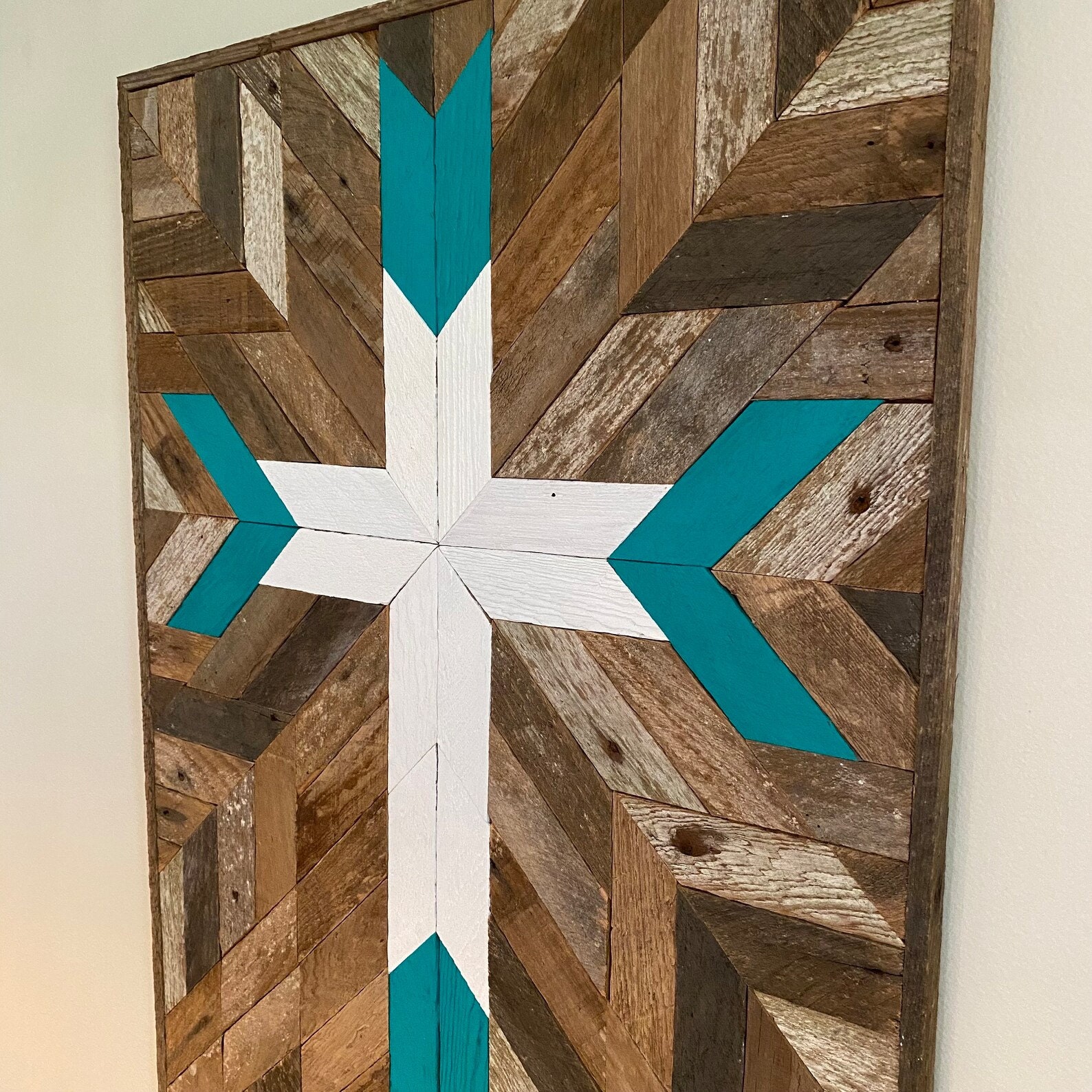 Reclaimed Wood Cross Wall Art | Rustic Geometric Christian Decor - Etsy