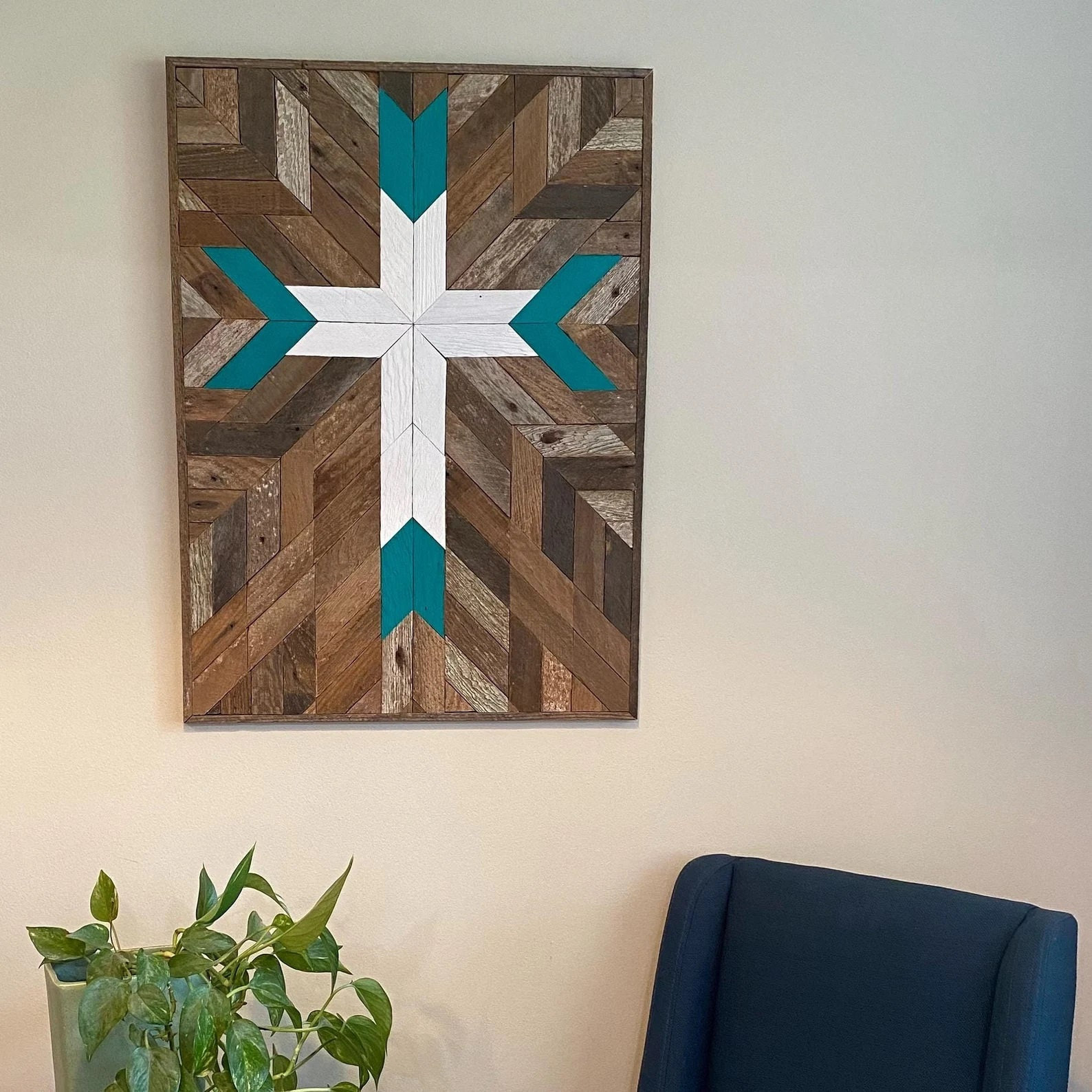 Christian Wall Art | Geometric Reclaimed Wood Wall Art | Rustic Cross ...