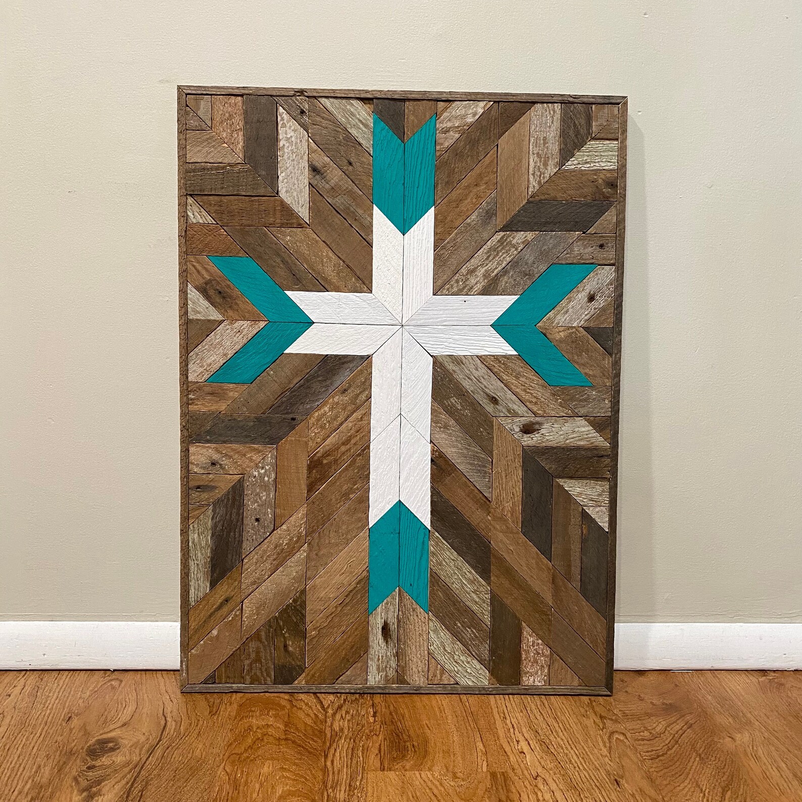 Reclaimed Wood Cross Wall Art | Rustic Geometric Christian Decor - Etsy