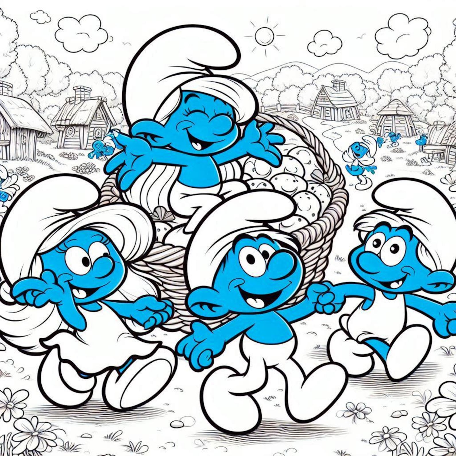 Smurfs Coloring Book: Fun Cartoon Characters (PDF Download) - Etsy